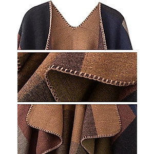PAMEILA Women's Travel Plaid Shawl Wraps Open Front Poncho Cape Warm Oversized Sweaters Casual Cardigan Shawls for Fall Winter,Series 01-Khaki