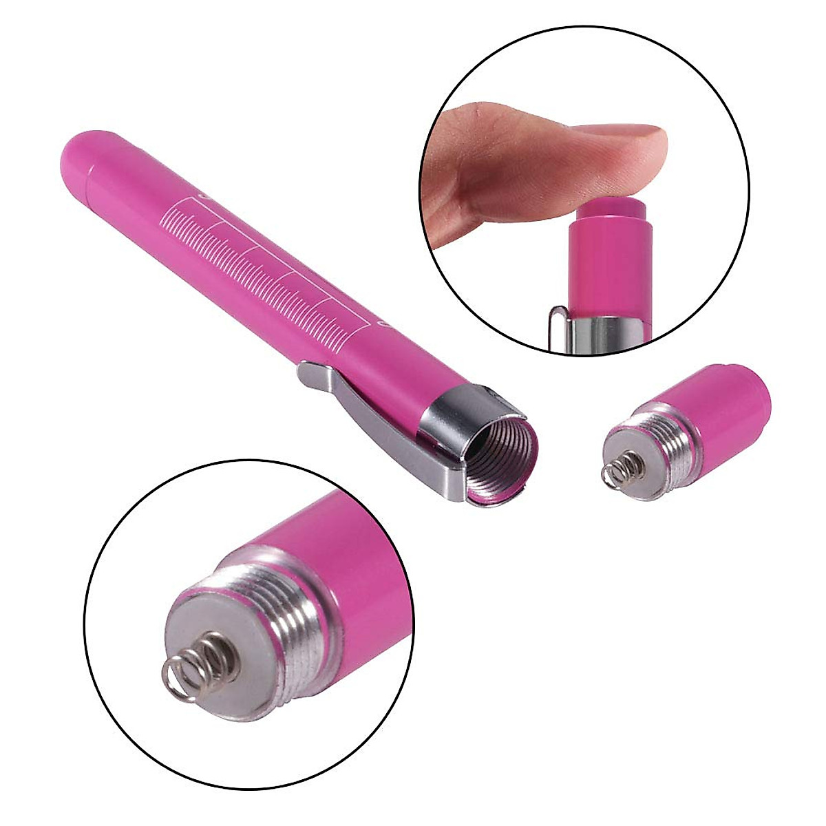 Aokin Pen Light with Pupil Gauge, Reusable LED Penlight Medical for Doctor Nurse Diagnostic etc, White Light, 2 Pcs Rose
