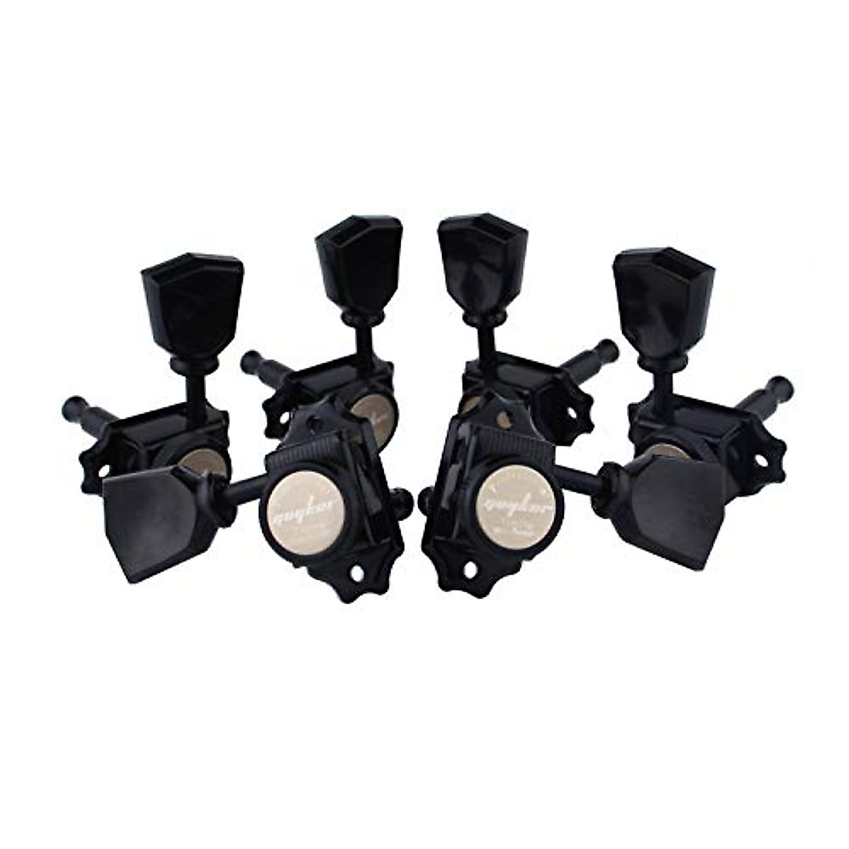 Guyker Locking Guitar Machine Heads (3R + 3L) – 1:15 Ratio Lock String Vintage Deluxe Tuning Key Pegs Tuners Set Replacement for Electric, Acoustic or Folk Guitars - Black Handle