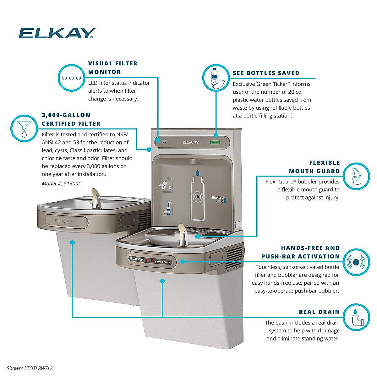 Elkay EZH2O LZOTL8WSLK Bottle Filling Station with Bi-Level ADA Cooler Hands Free Activation, Filtered 8 GPH Light Gray