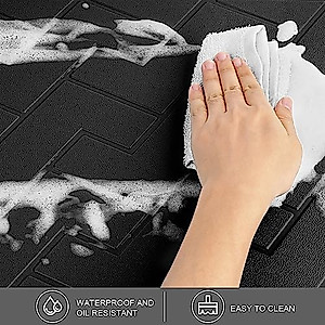 WEZVIX Non-Skid Kitchen Rugs and Mats Waterproof, Anti Fatigue Kitchen Mat 2 PCS, 1/2 Inch Thick Kitchen Floor Mat, Ergonomic Comfort Foam Standing Mat for Floor, Office, Sink, Laundry - Black