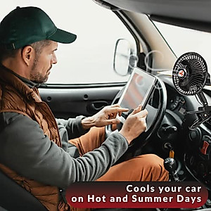 Zento Deals Oscillating Fan- 12V Durable Black Fan for Car, House and Office