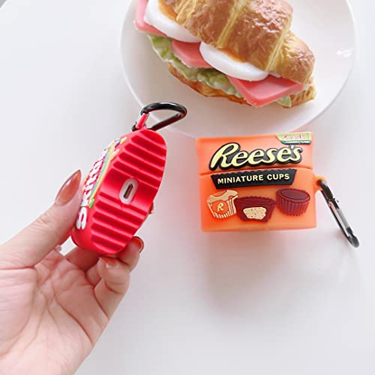 【2 Pack】 Aerymli 3D Food Case for Airpods Pro Case,Rainbow Candy+Ree's Chocolates Airpod Pro Case,3D Kawaii Unique Character Fashion Kits Kids Teens Girls Women Soft Silicone case for Airpods Pro