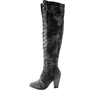 Forever Camila-48 Womens Chunky Heel Lace Up Over The Knee High Riding Boots,Black,8.5