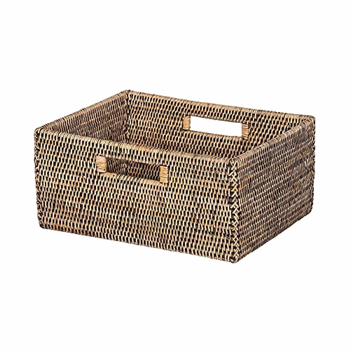 La Jolla Rattan Shelf Basket with Handles, Medium, Black-Wash