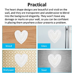 Door Stoppers Wall Protector, 6PCS Reusable Door Bumper with Self Strong Adhesive, Wall Shield & Silencer Cute Clear Heart-Shaped Design, Quiet Shock Absorbent, Wall Protectors from Door Knobs