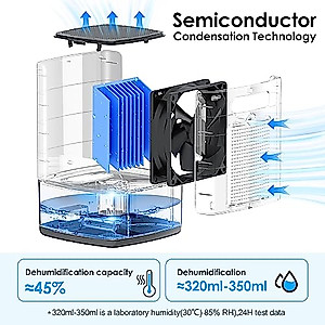 NineSky Dehumidifier for Home, 30oz Water Tank,(300 sq.ft) Dehumidifiers for Bedroom, Bathroom, Basement with 7 Colorful Lights, Auto Shut Off(C1 White/Gray)