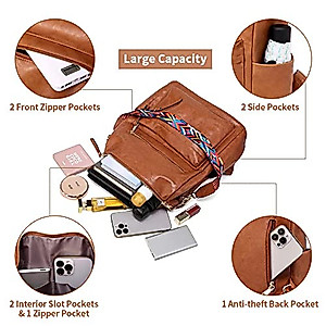 LAFRIOUS Women Backpack Purse, PU Leather Casual Fashion Shoulder Bag Convertible Detachable Colorful Strap 3 Ways to Carry Brown