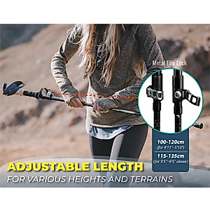 TREKOLOGY Trek-Z (Black 100-120cm) Trekking Hiking Poles / 6 pc Replacement Rubber Tips - Collapsible Folding Walking Sticks,Adjustable Quick Flip-Lock, Foldable Trekking Poles for Hiking.
