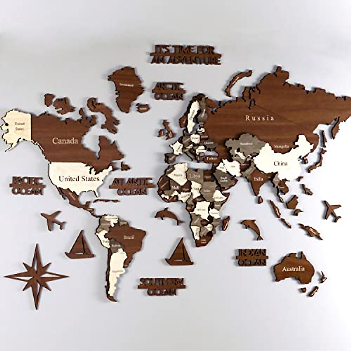 3D Wooden World Map, Wood Wall Map, Housewarming Gift, World Map, Wall Art Decor, Wooden Travel Map, Birthday Gift (L Standard - 59x35 inches)
