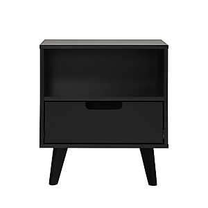 Walker Edison Raelyn Mid-Century Modern 1-Drawer Nightstand, 20 Inch, Black
