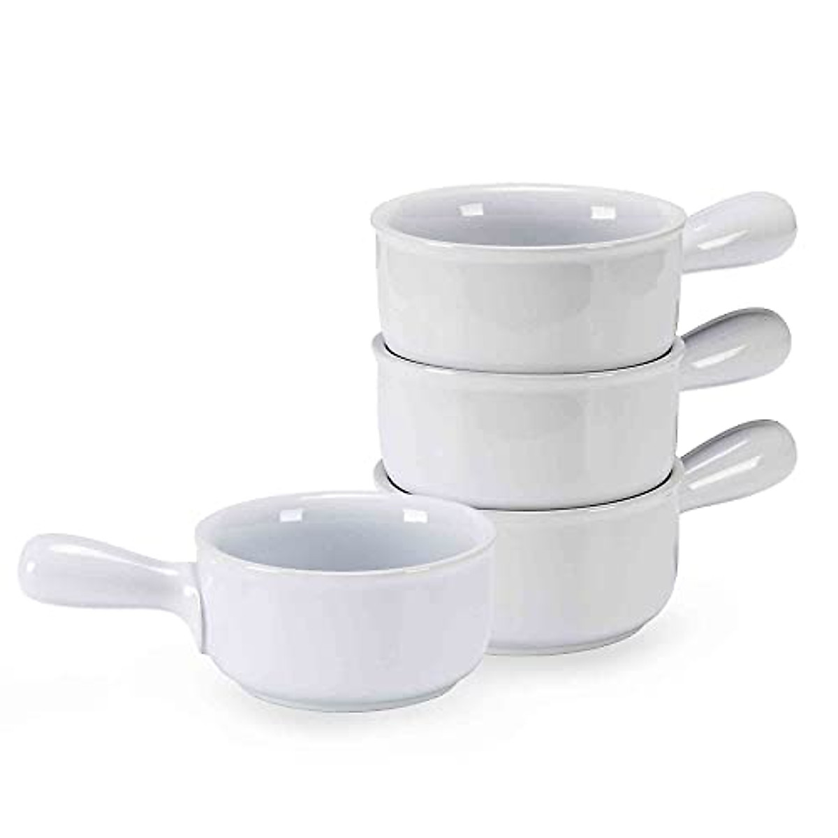 UNICASA Ceramic Soup Bowls with Handles - 14 Ounce French Onion Soup Crock Pot Microwave Oven Safe for Chili, Cereal, Stew, Set of 4 (White)