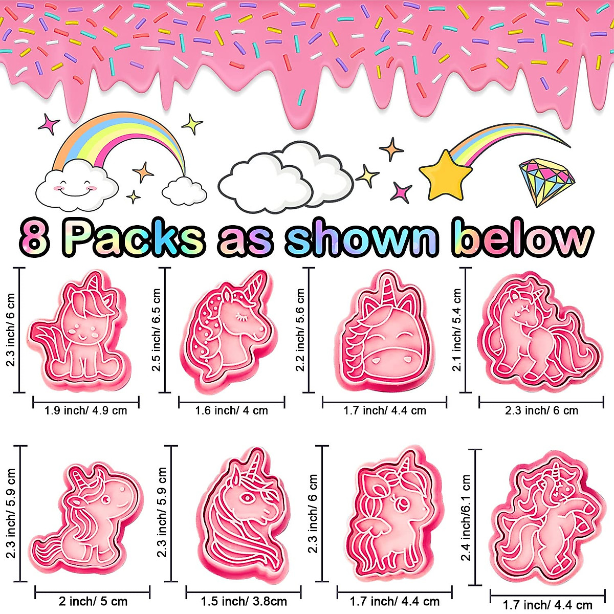 Leesgel Unicorn Party Decorations, 8 Styles Unicorn Cookie Cutters for Kids Birthday Party Supplies Favors, 3D Unicorn Biscuit Fondant Cookie Cutters Shapes for Baking