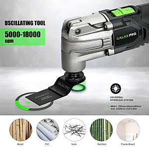 GALAX PRO Oscillating Tool, 20V Lithium Ion Cordless Oscillating Multi Tool with 1.3Ah Battery and Charger, 3pcs Blade and 10pcs Sanding Papers for Sanding, Grinding