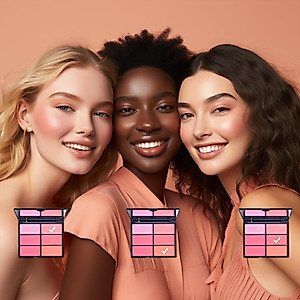 CARMELA 6-Color Blush Palette, Long Lasting High Pigment Matte Shimmer Pressed Powder Blush for Cheeks, Highlighter and Blush Palette