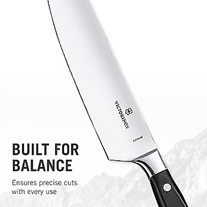 Victorinox Grand Maitre Chef's Knife - Kitchen Knife for Cutting Meat, Vegetables & Fruit - Modern Slicing Knife for Cooking - Black Handle, 8.5"