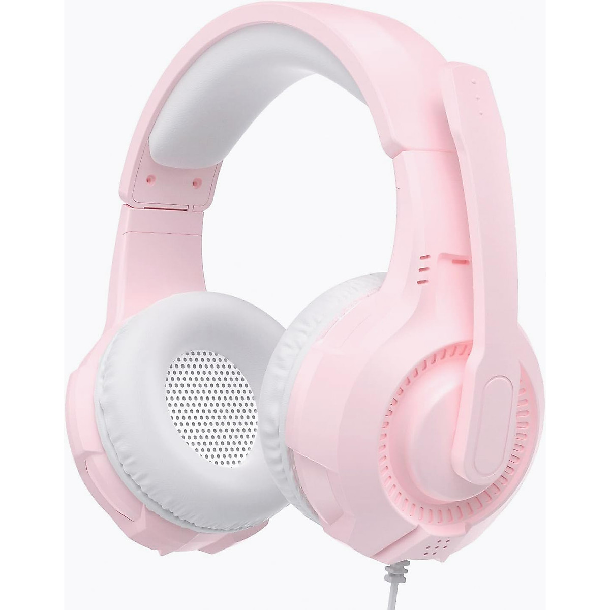 Pink Cat Ear Headphones Over Ear for Gaming PC, 3.5mm Wired Gaming Headset with Noise Cancelling Mic, Soft Memory Earmuffs Stereo Headset for PS4, PS5, Xbox, Laptop, Mac, Tablet, Smartphone