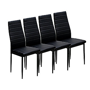 IDS Online Dining Side Chair with Foot Pad Black Modern Style PU Leather
