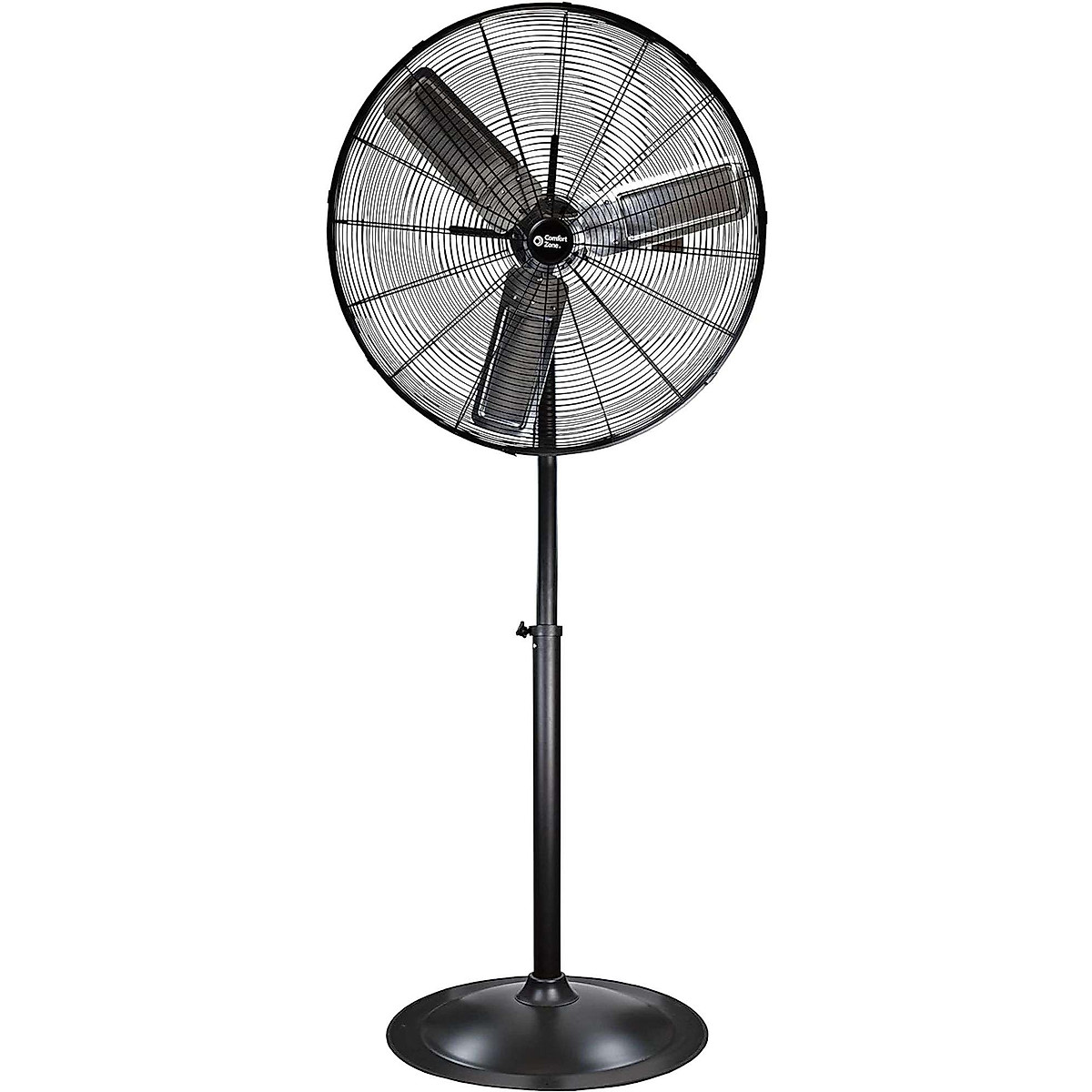 Comfort Zone CZHVP30 30” High-Velocity 3-Speed Industrial Pedestal Fan with Aluminum Blades and Adjustable Height, Black