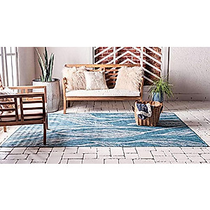 Unique Loom Outdoor Botanical Collection Area Rug - Leaf (6' 1" x 9' Rectangle, Teal/ Ivory)
