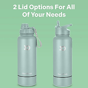 BackBook 32 oz Insulated Sports Water Bottle With 8 oz Storage Compartment, Double Wall Leak Proof Stainless Steel Bottle With 2 Lids for Sports and Travel, Cold and Hot Drinks, BPA-Free - Green