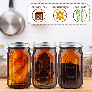 CARBLIN 4 Pack Mason Jars 32 oz, Amber Wide Mouth Canning Jars with Airtight Lids, Glass Pint Jars with Bands Labels Brush, Large Storage Quart Jars for Jam Fermenting Preserving