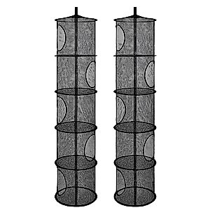 coastal rose 2Pcs Stuffed Animal Storage Foldable Stuffed Animal Net or Hammock Organizer, 5 Compartments Hanging Mesh Toy Storage Hammock for Kid Room Toys, Gloves, Hats, Socks(Black)
