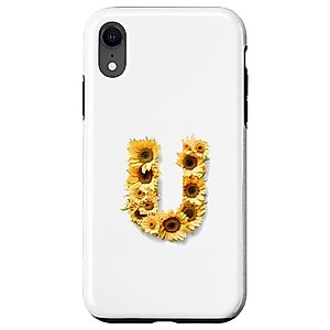 iPhone XR Letter U Initial Monogram Sunflower Minimalist Women Yellow Case