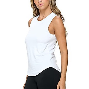 Knit Riot Women’s Muscle Tank Top – Sleeveless Slim Fit Soft Casual Basic Yoga Active Athletic Workout Running T Shirts KR144 White M