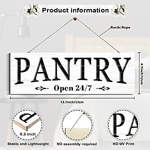 Creoate Pantry Sign Wall Art Home Farmhouse Pantry Room Decor White Farm Pantry Wood Sign with Quotes Pantry Open 24/7" - Rustic Wood Hanging Wall Plaque Pantry Decor