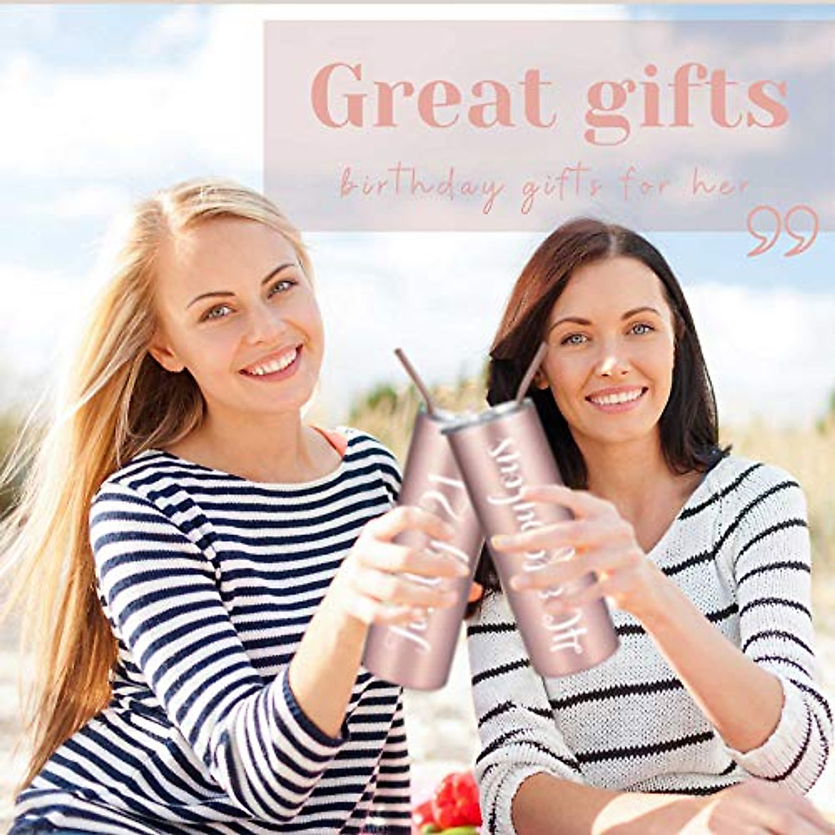 Onebttl 40th Birthday Gifts for Women, Female, Her - 40 and Fabulous - 20oz/590ml Stainless Steel Insulated Tumbler with Straw, Lid, Message Card - (Rose Gold)