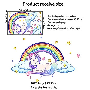Unicorn Wall Decals Art Rainbow Wall Decals Waterproof Unicorn Wall Stickers with Star Cloud Peel and Stick Rainbow Stickers for Girls Kids Bedroom Nursery Playroom Decor (Unicorn)