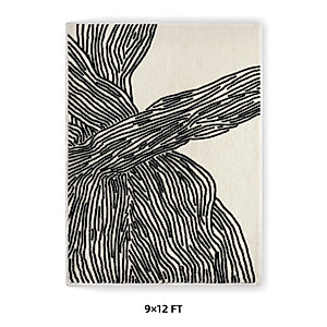 YIHOUSE 9×12 Ft Area Rugs Non-Shedding Washable Rug, Bedroom Living Room Dining Room Office Playroom Nursery Nonslip Modern Large Rugs Soft Faux Wool Contemporary Striped Rugs-Black and White Rug