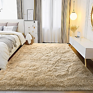 Soft Shaggy Rugs Camel Fluffy Rug for Bedroom White Fuzzy Rug Non-Slip Indoor Floor Carpet for Living Room 4x6