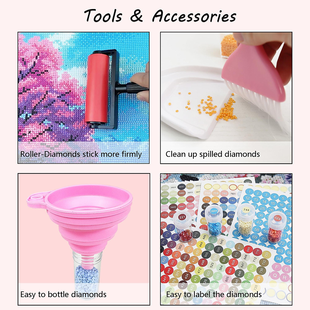 Muzagroo Art Diamond Painting Storage Case, 60 Slots Bead Portable Shockproof Organizer and Accessory Box with 5D Diamond Art Accessories and Tools Kits