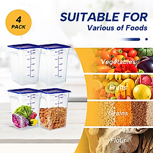 STEELUS 4 Pack Food Storage Containers, 22 Quart with Lids, Square Commercial Containers with Scale, Clear NSF Food Organizing, Polycarbonate