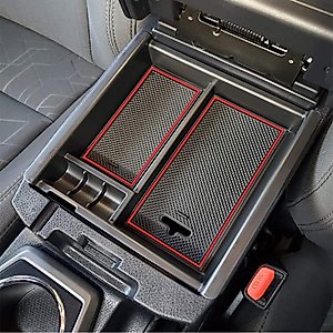 JKCOVER Center Console Accessory Organizer Compatible with Toyota Tacoma 2016 2017 2018 2019 2020 2021 2022 2023, ABS Material Armrest Box Insert Tray (Red trim)
