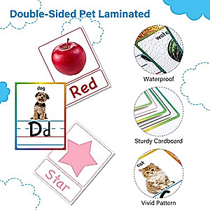 56 Pieces Alphabet and Number Bulletin Board Set Educational Bulletin Board Cards Early Learning Colors Shapes Cards Manuscript Alphabet Number Posters for Kindergarten Classroom Decorations