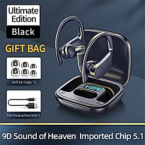 Qiopertar Digital Display Wireless Earphones Touch-Control Bluetooth 5.2 TWS-Headphones Inaudible Earbuds Headset Built-in Mic with Ear Hooks in-Ear Waterproof for Training Sport