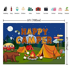 Camping Backdrop Forest Camping Adventure Happy Camper Photography Backdrops for Camping Birthday Party Decoration Camping Theme Photo Background (6x4ft(70x40inch))