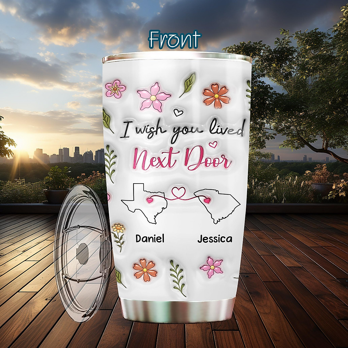 Personalized Gifts I Wish We Lived Closer Tumbler - 3D Inflated Effect - Custom State to State Mug, Long Distance Friendship Gifts, Personalized Tumbler, I Wish We Lived Closer Mug with Names