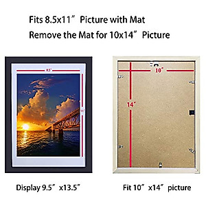 TeinJin 10x14 Picture Frames Made of Solid Wood Display 8.5x11 with Mat or 9.5x13.5 without Mat Diamond Painting Frame Wall Hanging or TableTop(Black)