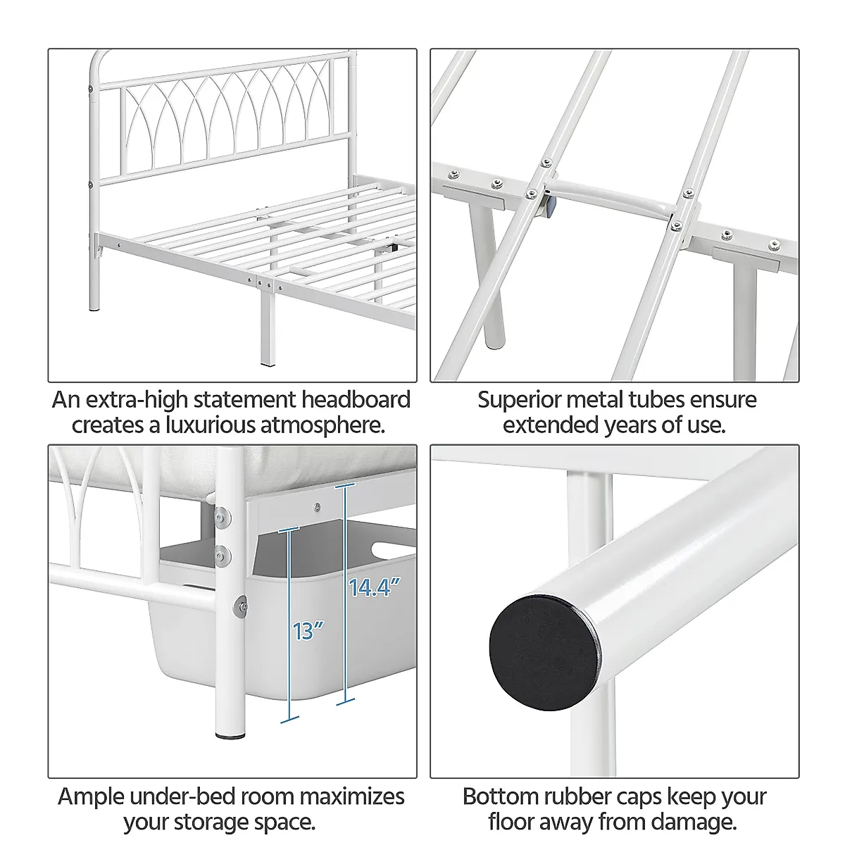 Yaheetech Queen Bed Frame Metal Platform Bed with Petal Accented Headboard/Footboard/14.4 Inch Under Bed Storage/No Box Spring Needed, White