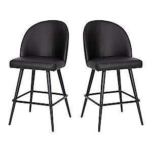 Flash Furniture Lyla Commercial Grade Modern Armless Counter Stools-Black LeatherSoft Upholstery-26" Barstool-Contoured Backrest-Steel Frame & Footrest-Set of 2