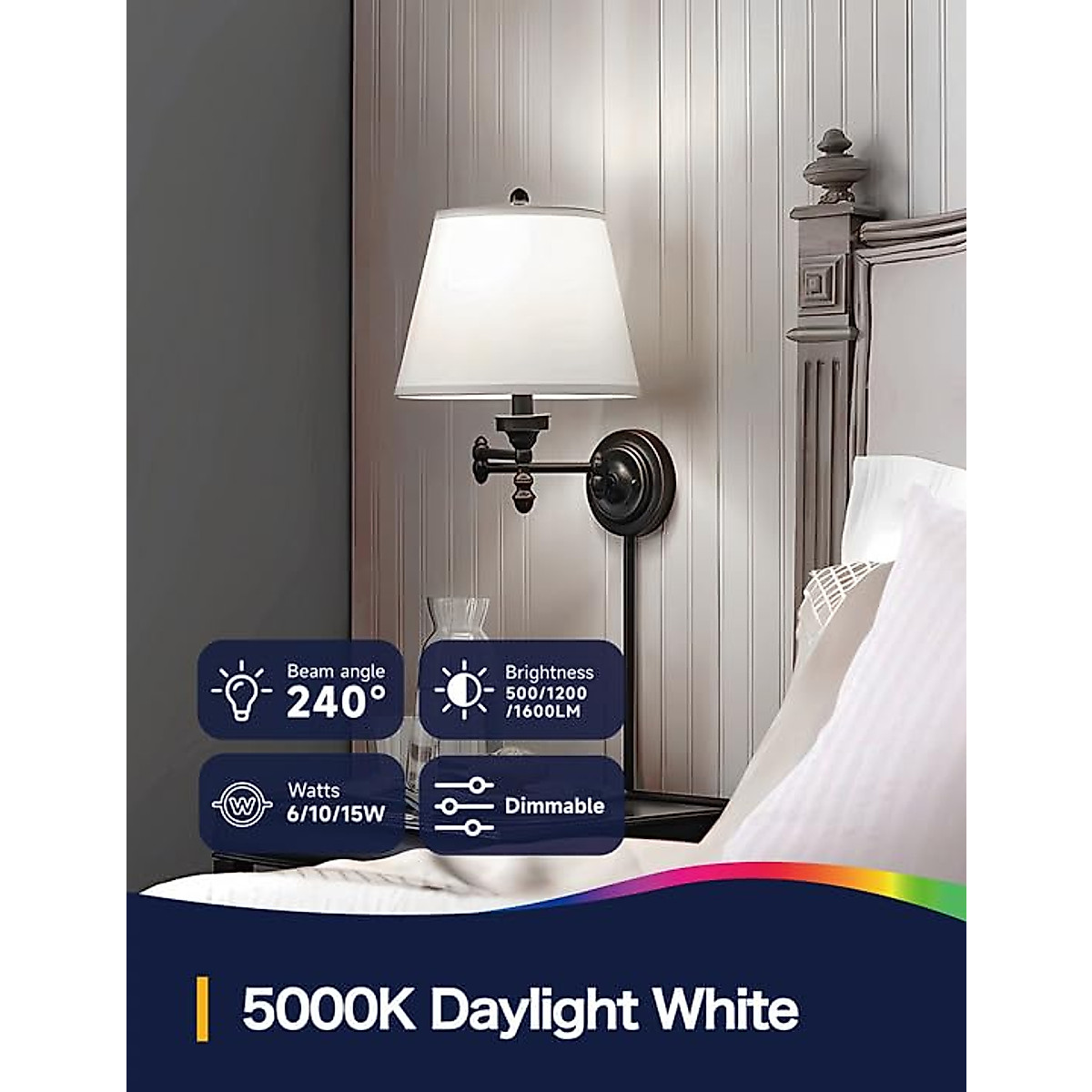 UNILAMP 3 Way LED Light Bulbs, 3 Way Light Bulbs 30 70 100W Equivalent, Daylight White 5000K, Three Way A19 Light Bulbs E26 Medium Base, 3-Way Light Bulbs for Desk Lamps, Floor Lamps, 2 Pack