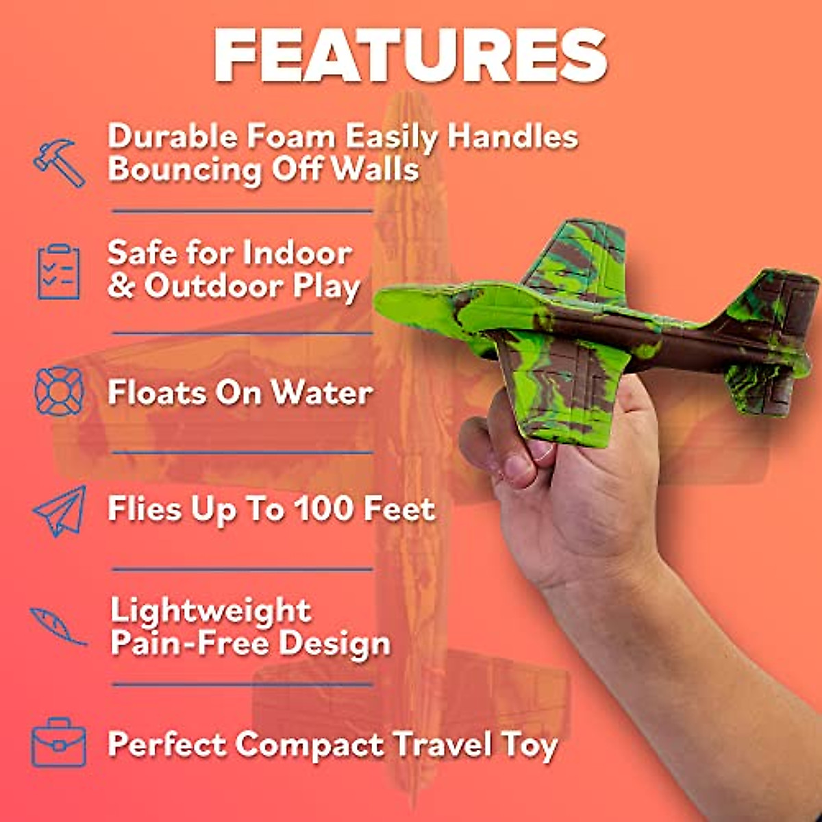 Stocking Stuffer Gifts For Boys: Foam Airplane Toy Glider Plane Styrofoam Airplanes for Kids. Launcher Air Planes Outdoor Army Toys for Kids. Military Gliders Game & Stocking Stuffers for All Ages