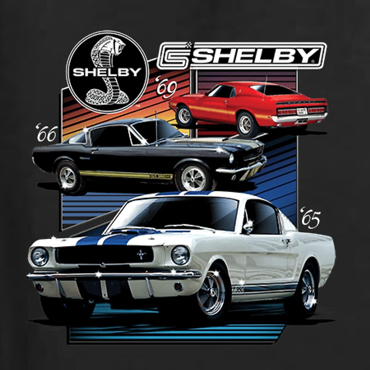 Shelby 65 Powered by Ford Motors Mustang Logo Emblem Cars and Trucks Men's T-Shirt, Black, Medium