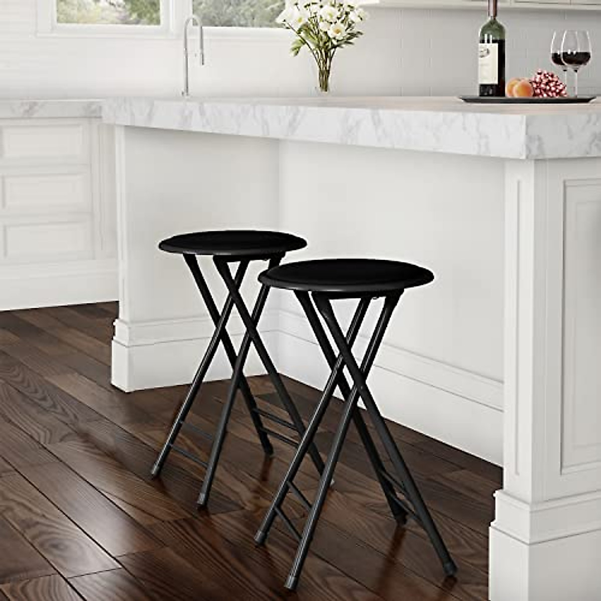 Lavish Home Set of 2 Counter Height Bar Stools – 24-Inch Backless Folding Chairs with 225lb Capacity for Kitchen, Rec Room, or Game Room (Black)