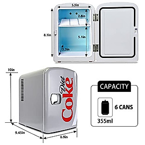 Coca-Cola Diet Coke DC04 4 Liter/4.2 Quarts 6 Can Portable Mini Cooler/Fridge, Beverages, Baby Food, Skincare and Medications-Use at Home, Office, Dorm, Car, RV or Boat-with AC & DC Plugs, Gray