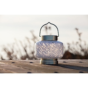 Allsop Home and Garden Solar Boaters Lantern Square, Handblown Glass with Solar Panel and LED Light, Weather-Resistant for Outdoor Deck, Patio, Garden, Square/White, 1-Count